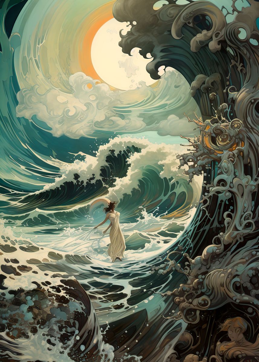 'Ocean waves ' Poster, picture, metal print, paint by Minimalist Anime ...