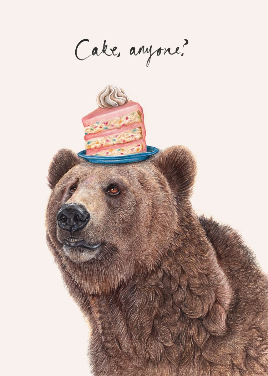 'Bear and Cake' Poster, picture, metal print, paint by Beth Goodwin ...