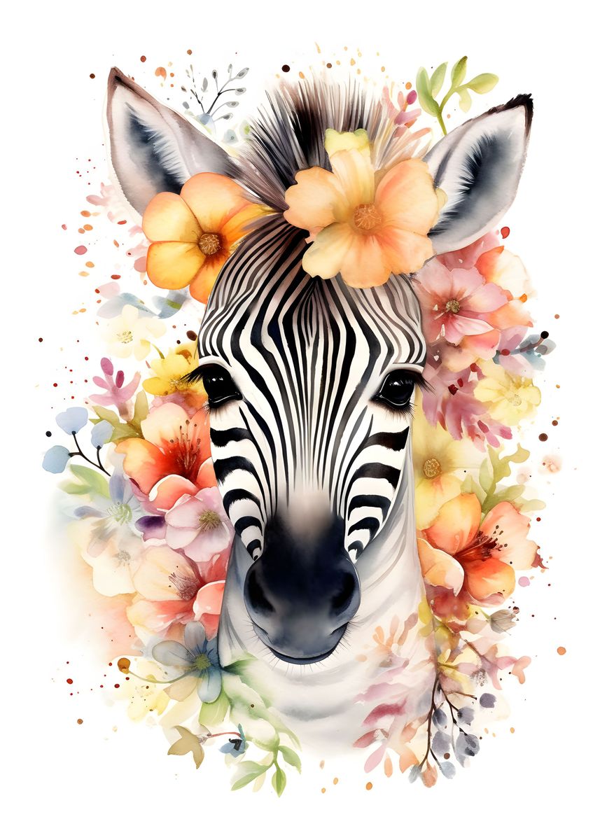 'Cute Zebra' Poster, picture, metal print, paint by Sambel Pedes | Displate