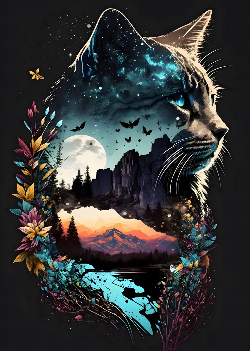 'Cat landscape ' Poster, picture, metal print, paint by fatima waalou ...