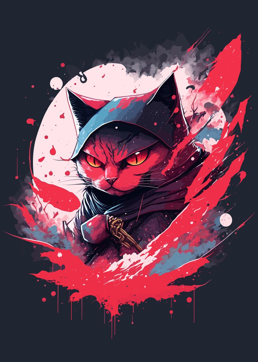 'Evil Ninja Cat' Poster, picture, metal print, paint by Jovana | Displate