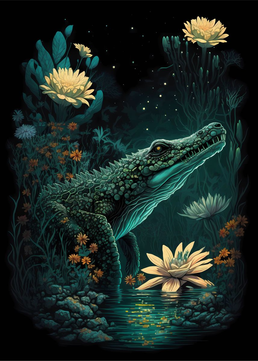 'Crocodile Enchanted castle' Poster, picture, metal print, paint by ...