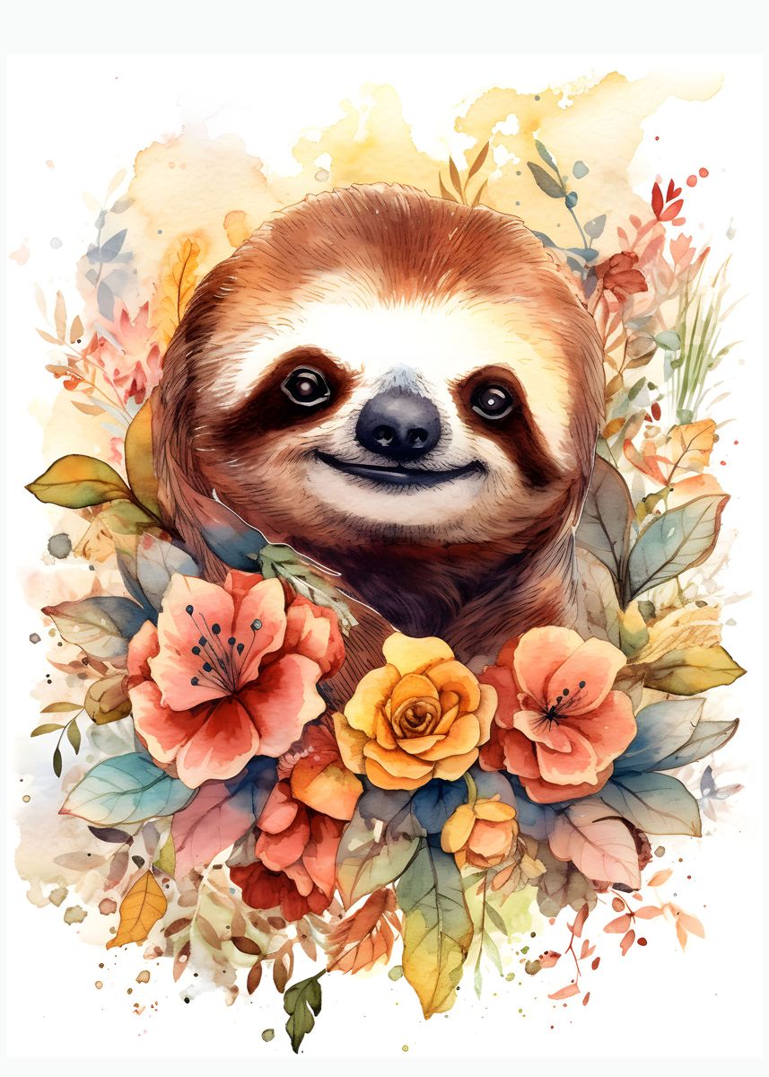 'Cute Sloth' Poster, picture, metal print, paint by Sambel Pedes | Displate