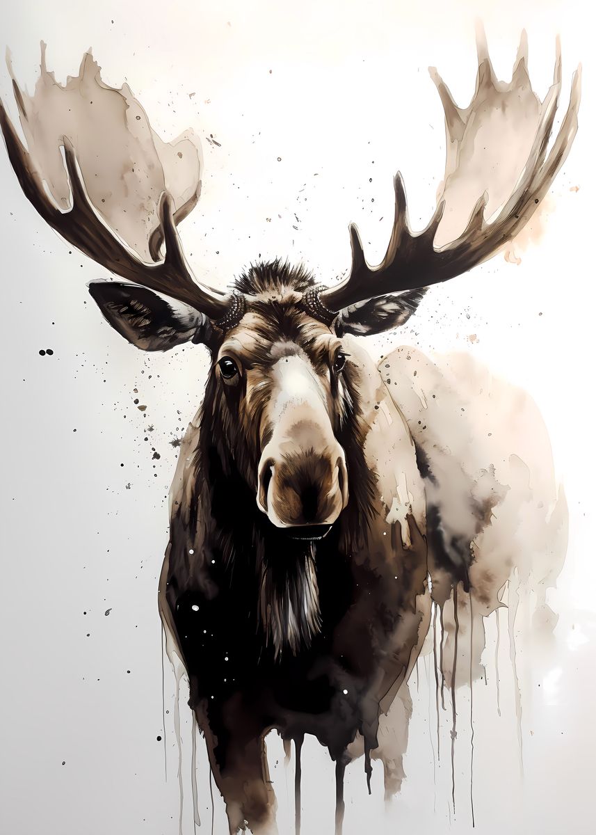 'Moose Ink Painting' Poster, picture, metal print, paint by ...