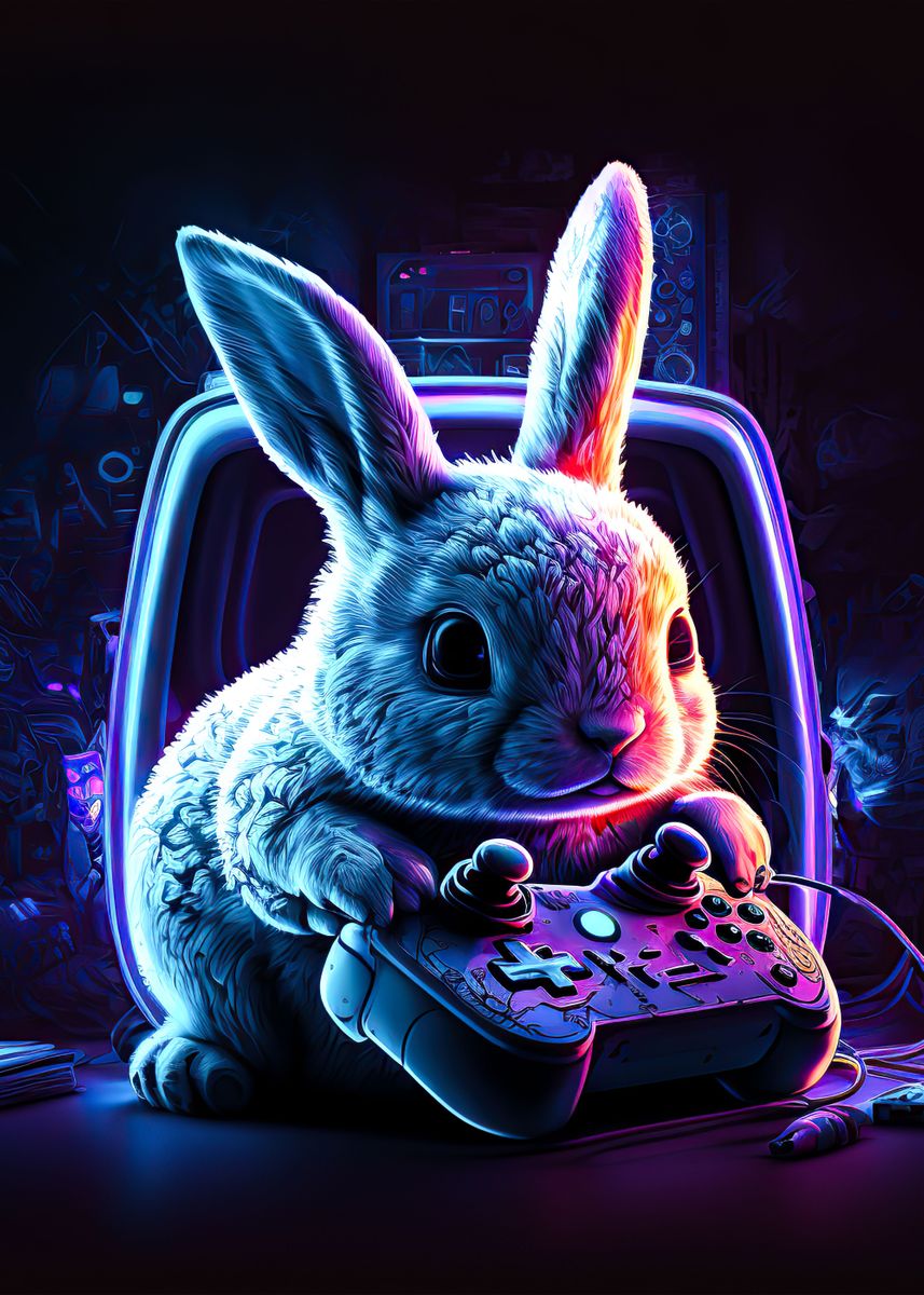 'Rabbit neon game' Poster, picture, metal print, paint by Childs Space ...