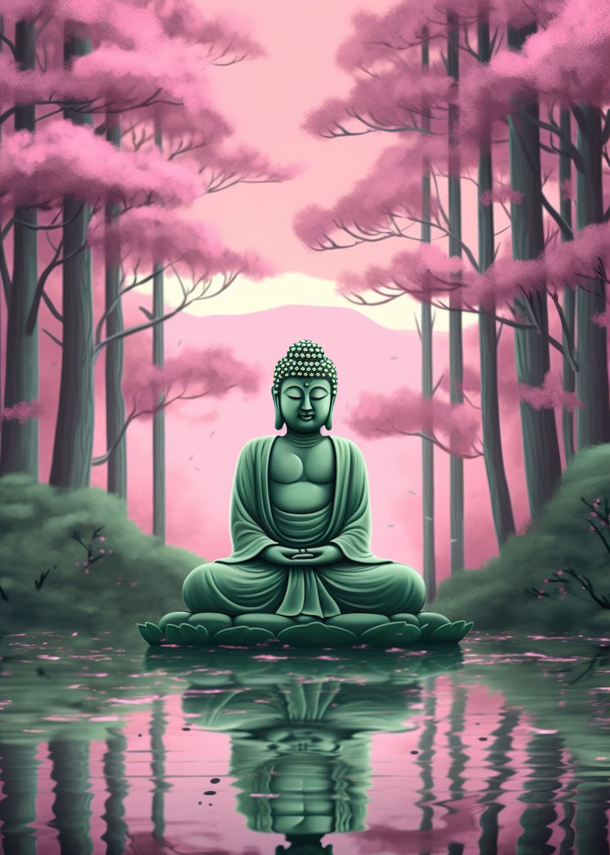 'Buddha Reflection Pond' Poster, picture, metal print, paint by ...