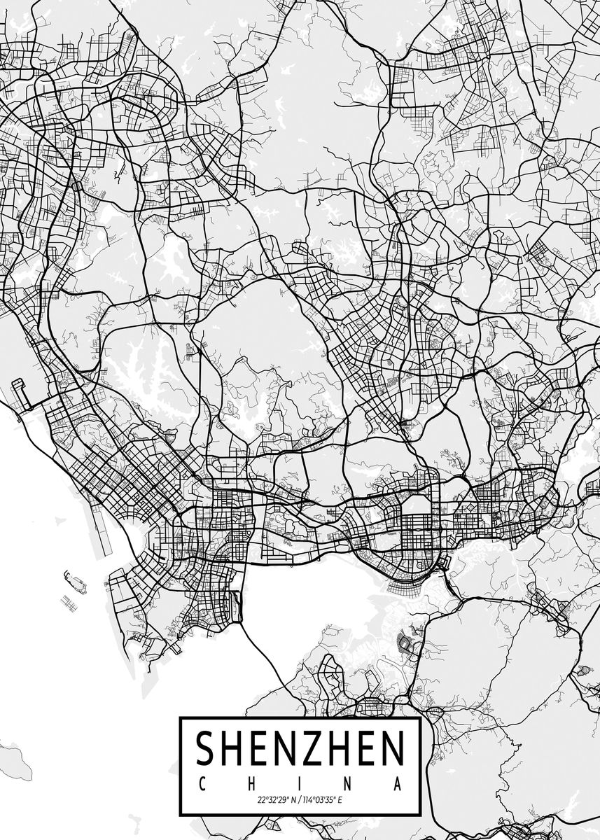 'Shenzhen City Map Light' Poster, picture, metal print, paint by deMAP ...