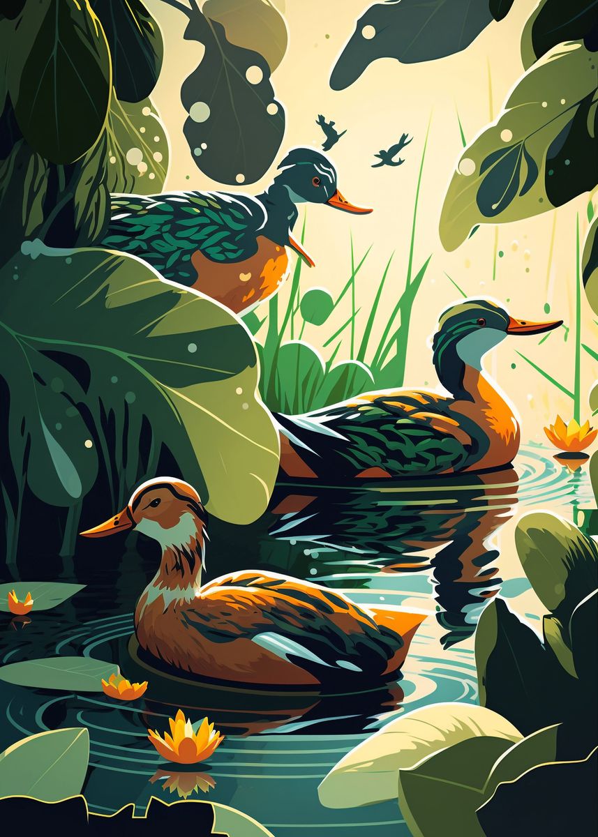 'Midle of Water Leaves ' Poster, picture, metal print, paint by ...