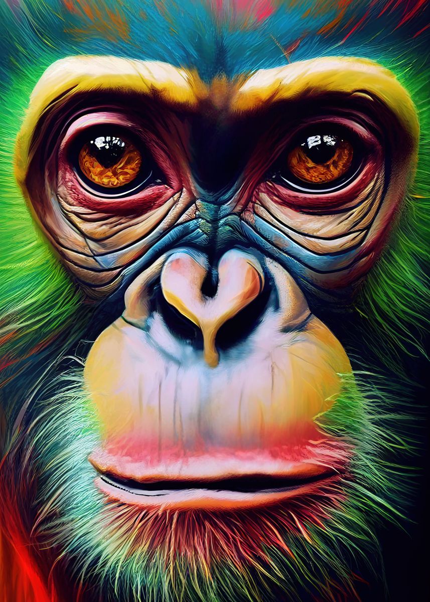'Colorful Monkey Animals' Poster, picture, metal print, paint by ...
