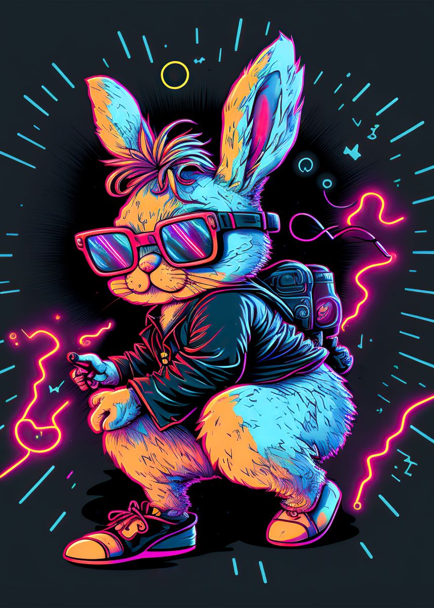'Rabbit neon' Poster, picture, metal print, paint by Childs Space ...