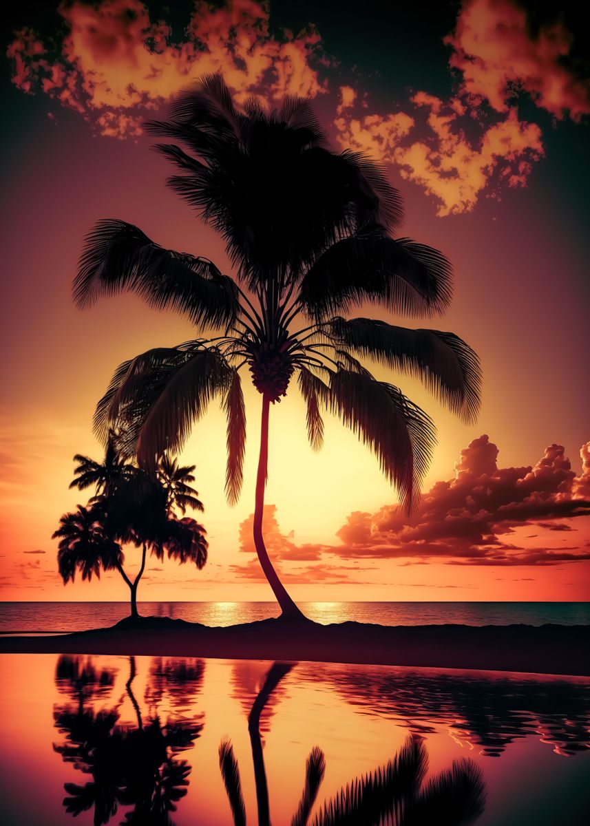 'Beach sunset landscape' Poster, picture, metal print, paint by ...