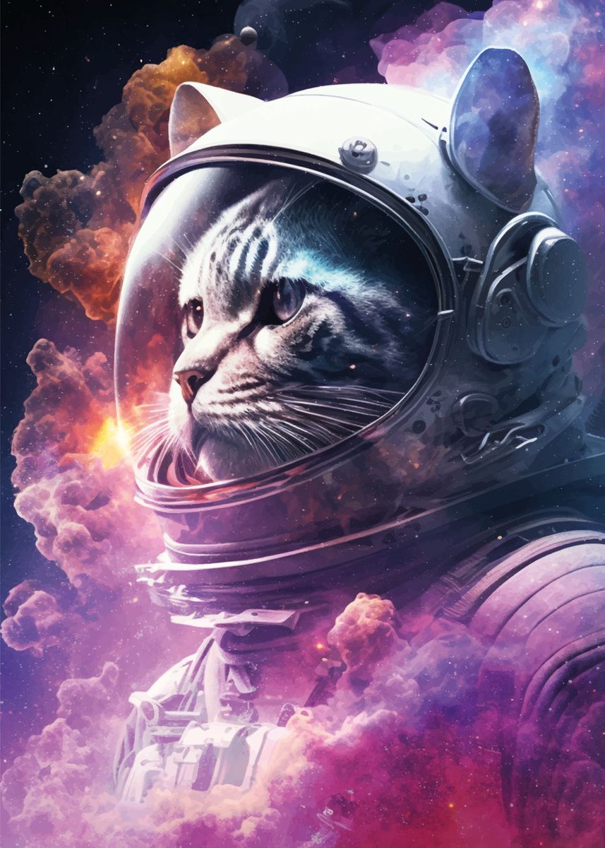 'Space Cat' Poster, picture, metal print, paint by Bloomoon | Displate