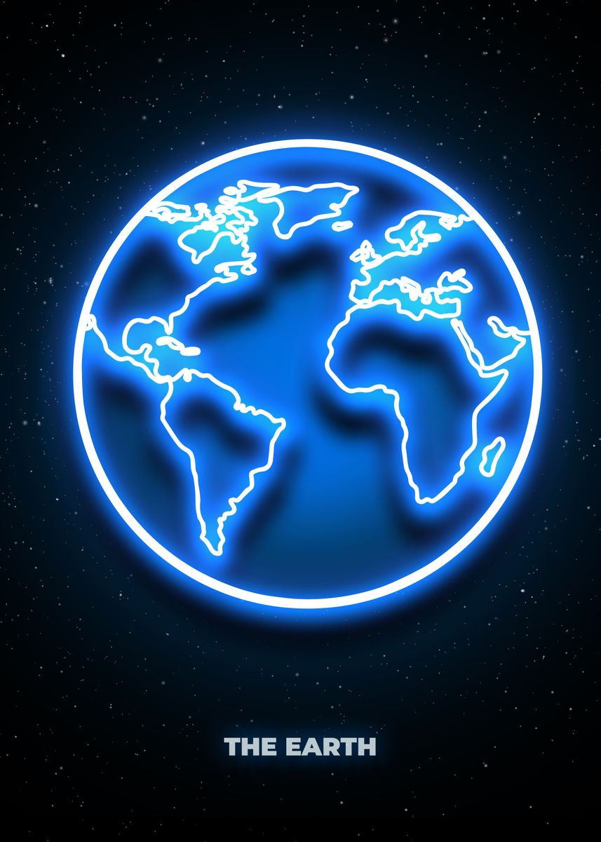 'The Earth neon planet' Poster, picture, metal print, paint by Kitty ...