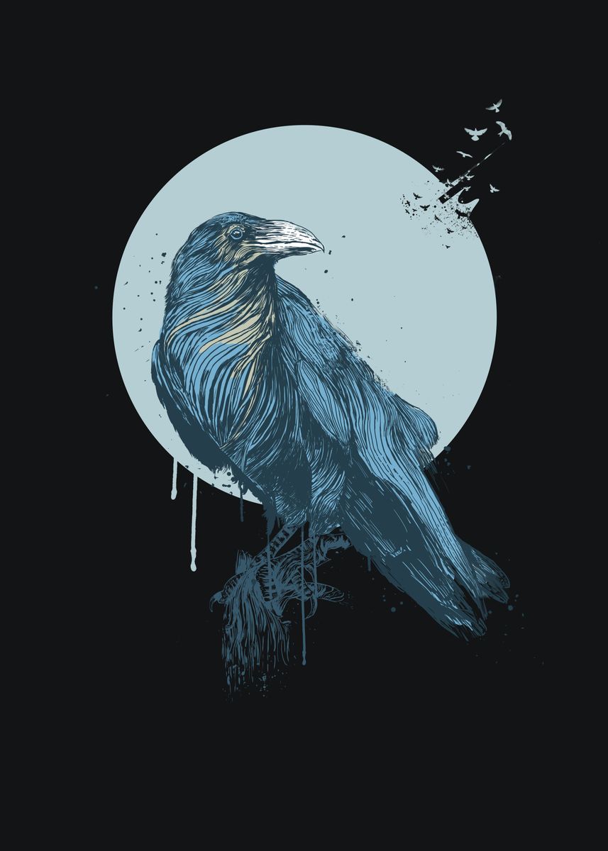 'Blue Crow II' Poster, picture, metal print, paint by Balazs Solti ...