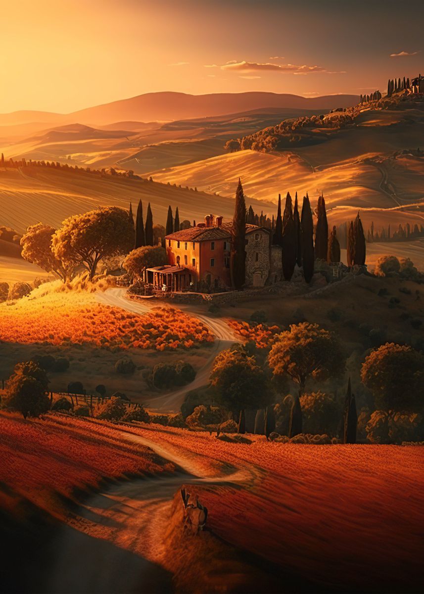 'Tuscany Italy Landscape' Poster, picture, metal print, paint by Pro ...