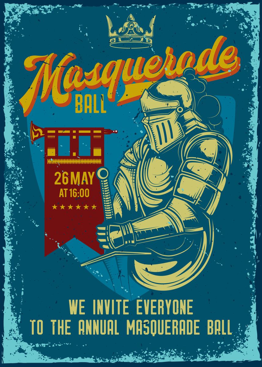 'Retro Masquerade' Poster, picture, metal print, paint by 3am | Displate