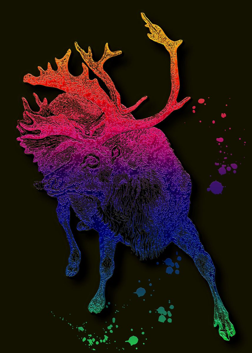 'Neon Stag' Poster, picture, metal print, paint by Nick Cournoyer ...