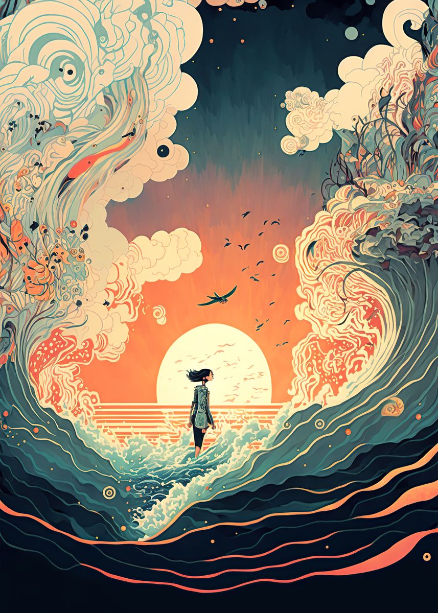 'Ocean waves ' Poster, picture, metal print, paint by Minimalist Anime ...