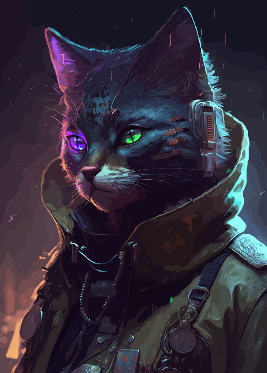 'Cyberpunk Cat' Poster, picture, metal print, paint by Mr Yy | Displate