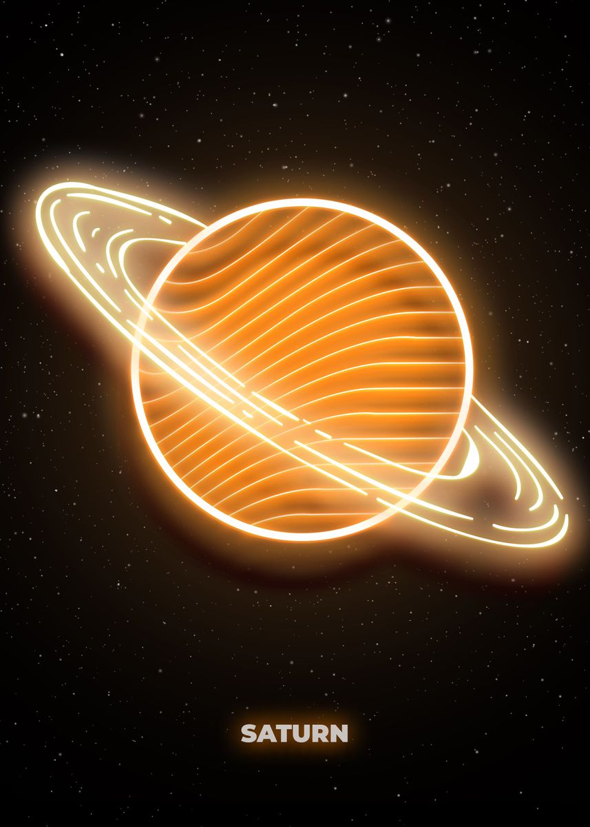 'Saturn neon planet' Poster, picture, metal print, paint by Kitty Kit ...