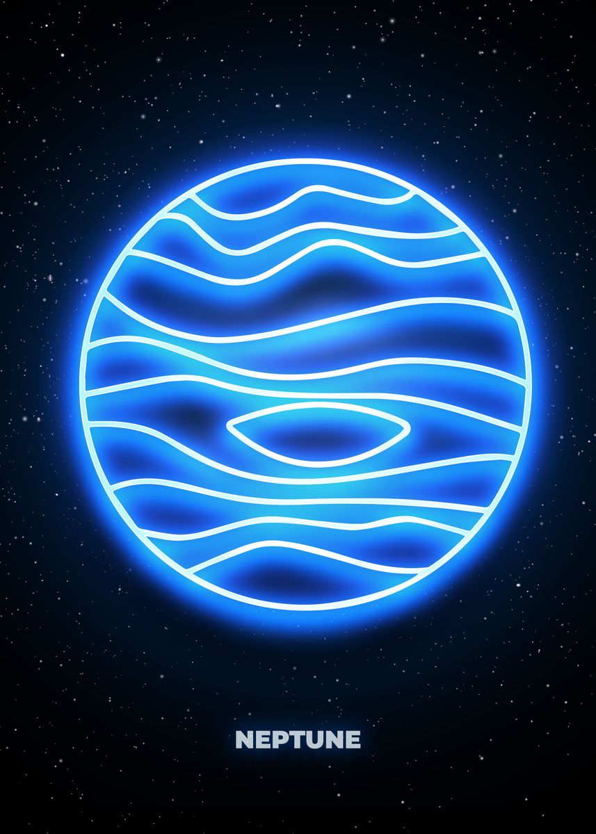'Neptune neon planet' Poster, picture, metal print, paint by Kitty Kit ...
