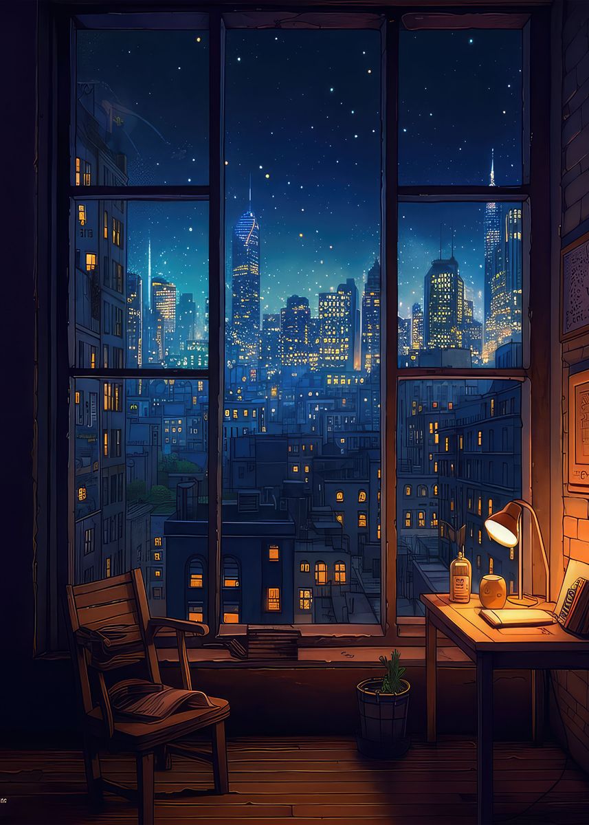 'City at night' Poster, picture, metal print, paint by RosaliasArt ...