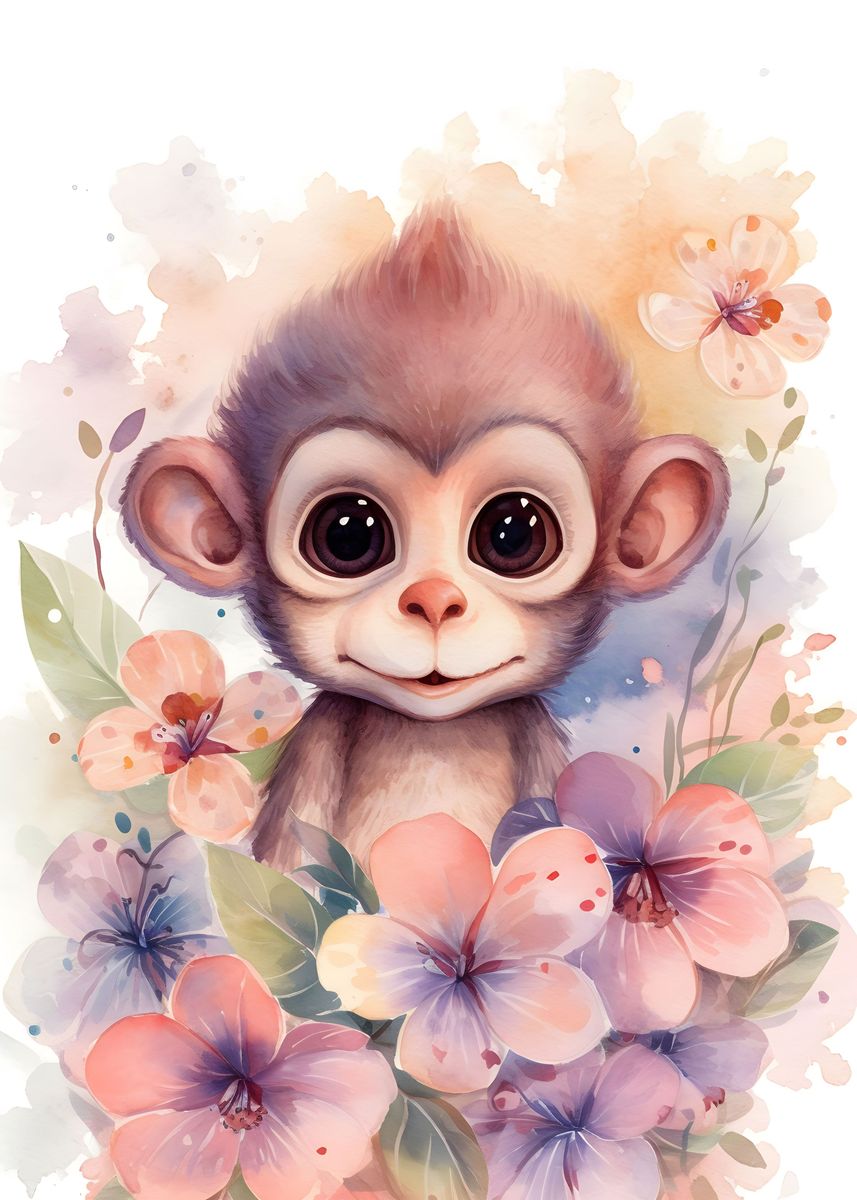 'Cute Monkey' Poster, picture, metal print, paint by Sambel Pedes ...