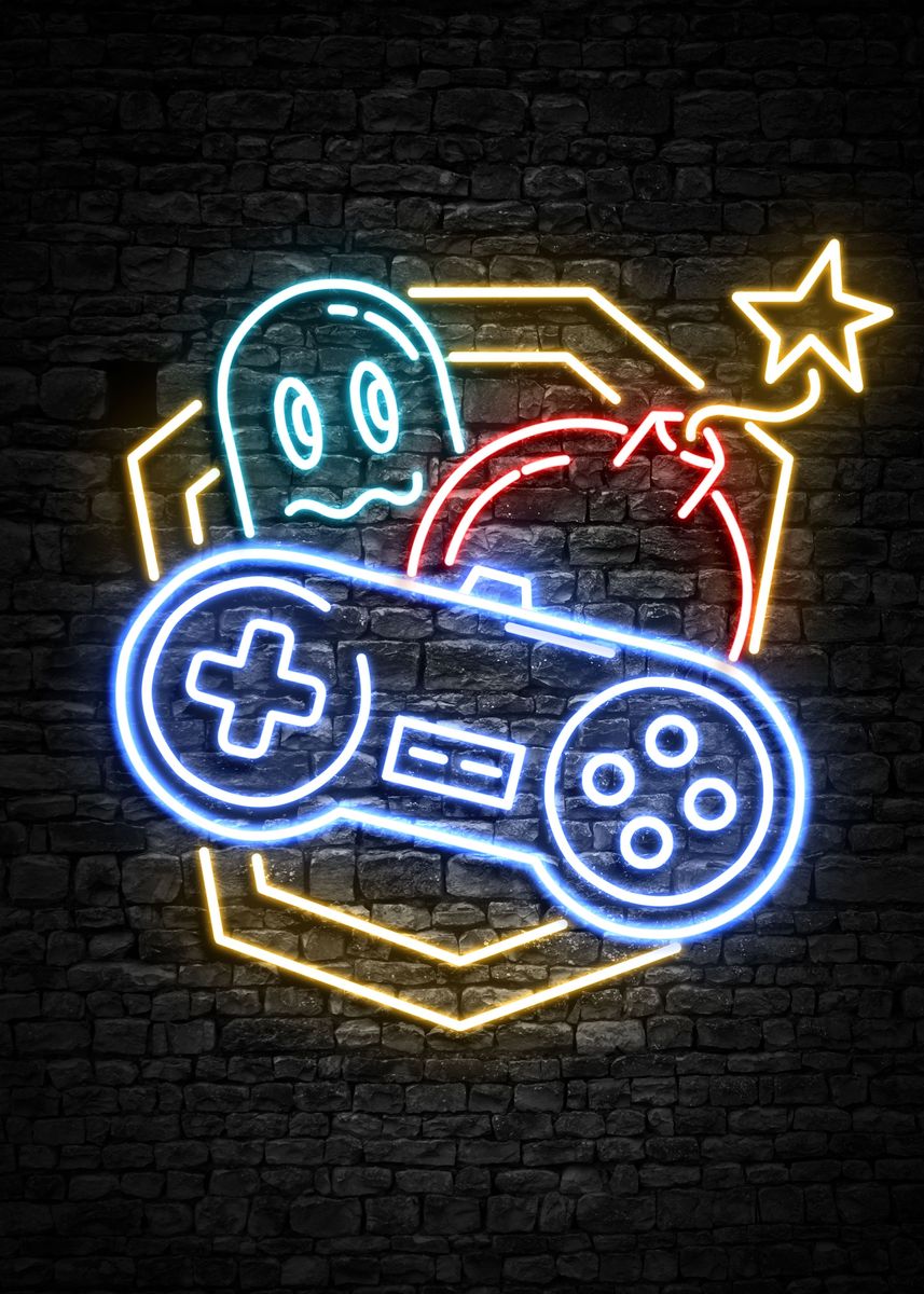 'Gaming In Neon' Poster, picture, metal print, paint by Azlan Xavier ...