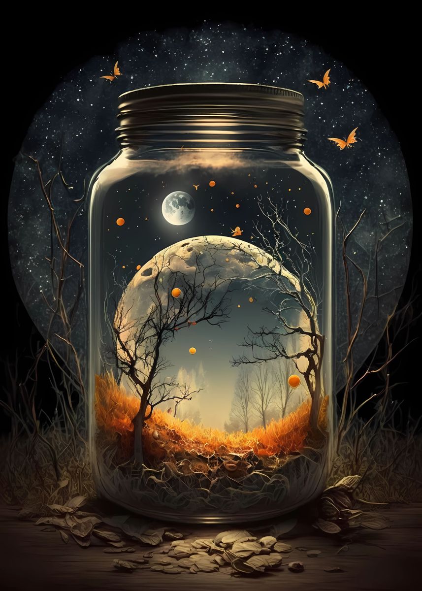 'Full Moon in a Jar ' Poster, picture, metal print, paint by AI and ME ...