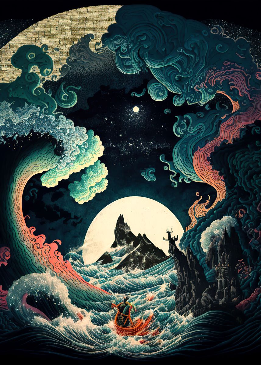 'ocean waves' Poster, picture, metal print, paint by Minimalist Anime ...