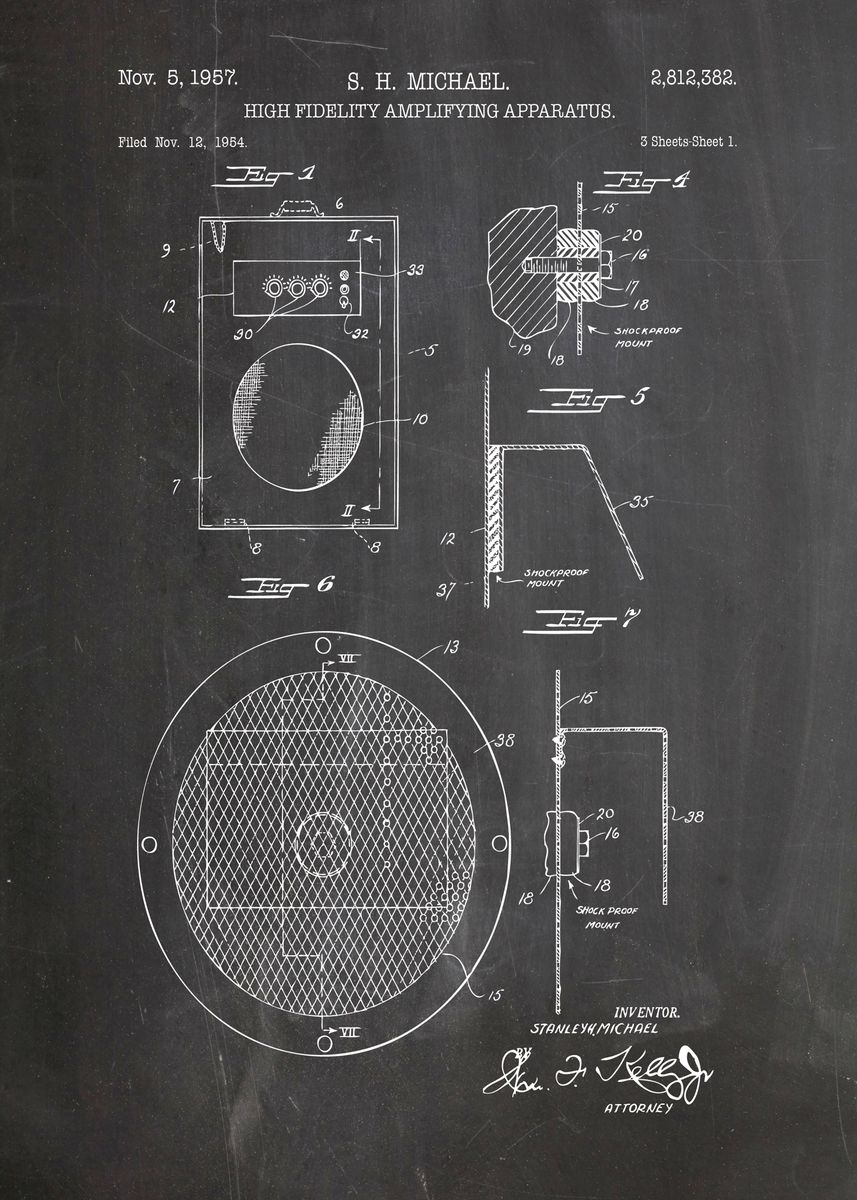 'Amplifier patent 1957' Poster, picture, metal print, paint by ...