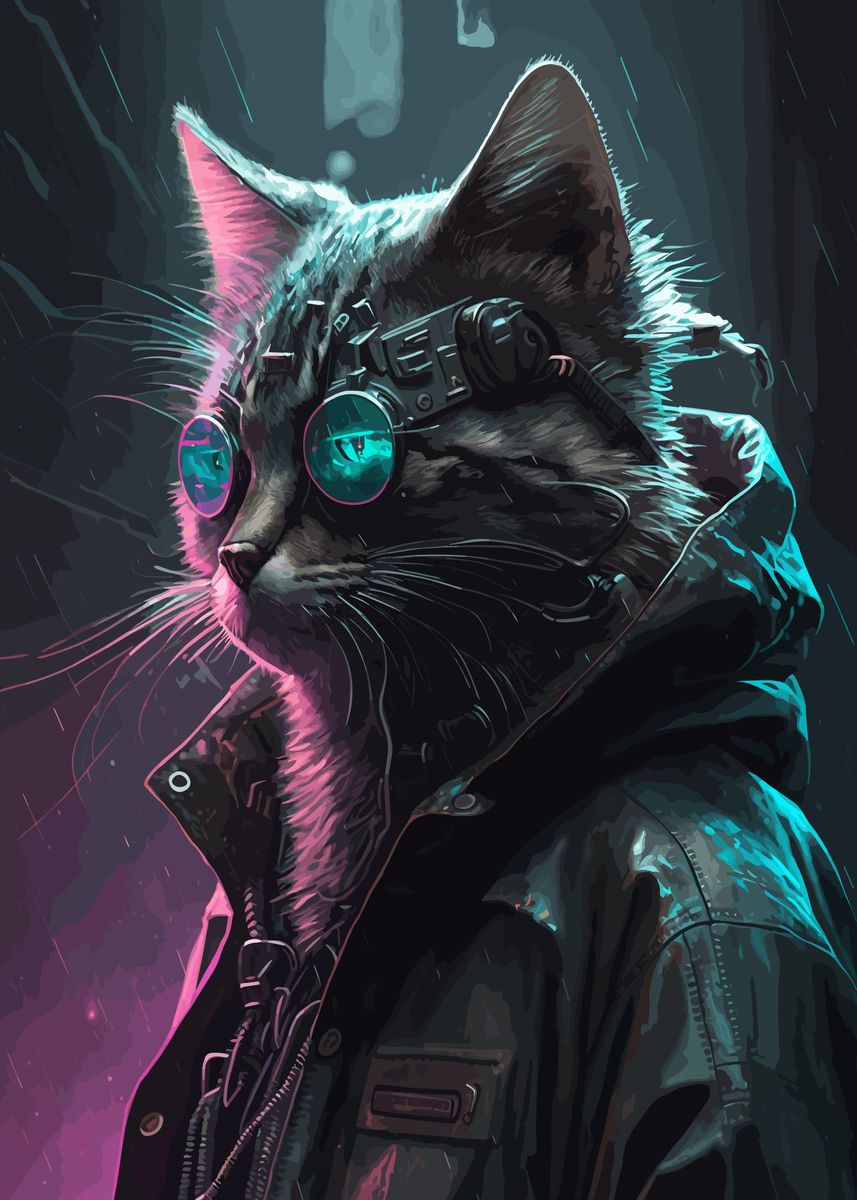 'Cyberpunk Cats' Poster, picture, metal print, paint by Mr Yy | Displate