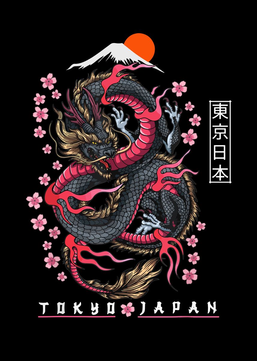 'Japanese Red Dragon' Poster, picture, metal print, paint by anhvivuha ...