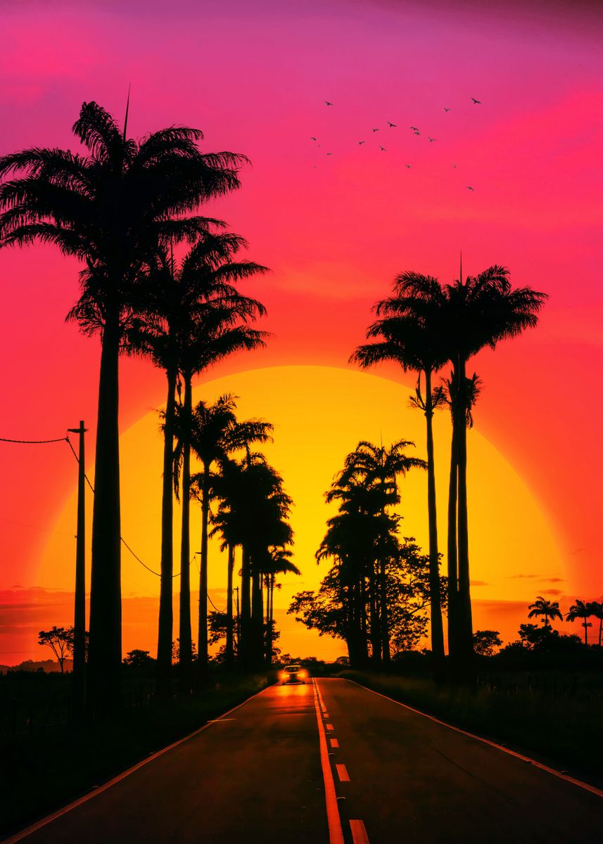 'Sunset drive' Poster, picture, metal print, paint by Ritvik Takkar ...