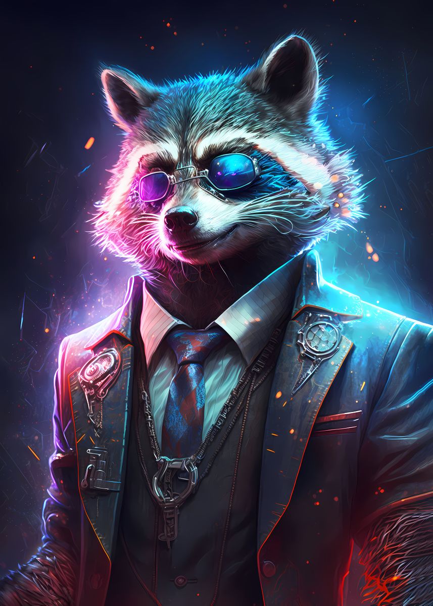 'Gangster Raccoon in Suit' Poster, picture, metal print, paint by Luong ...