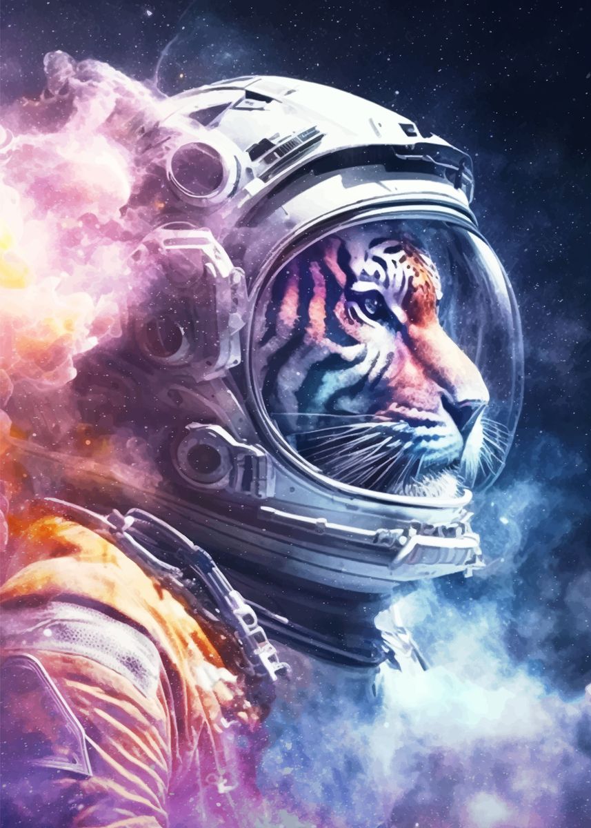 'Space Tiger' Poster, picture, metal print, paint by Bloomoon | Displate