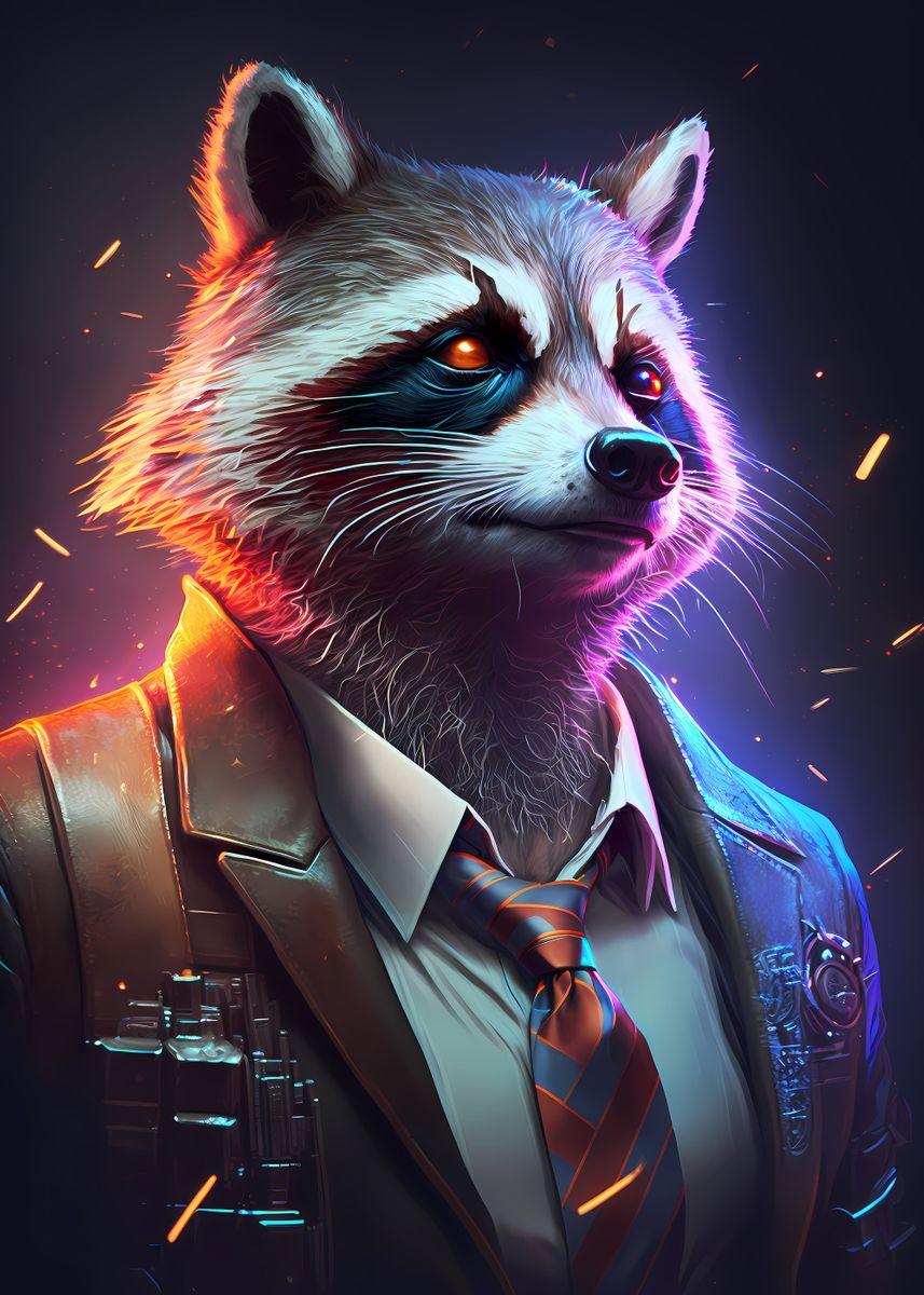 'Boss Raccoon in Suit' Poster, picture, metal print, paint by Luong ...
