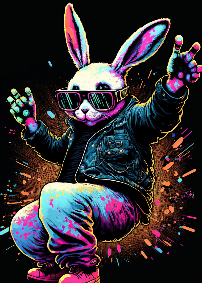 'Rabbit neon' Poster, picture, metal print, paint by Childs Space ...