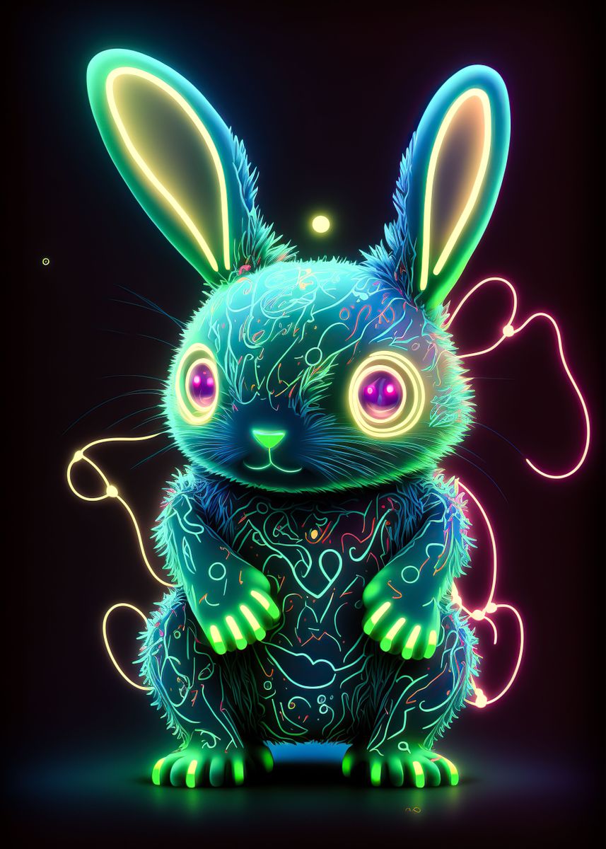 'Rabbit neon' Poster, picture, metal print, paint by Childs Space ...