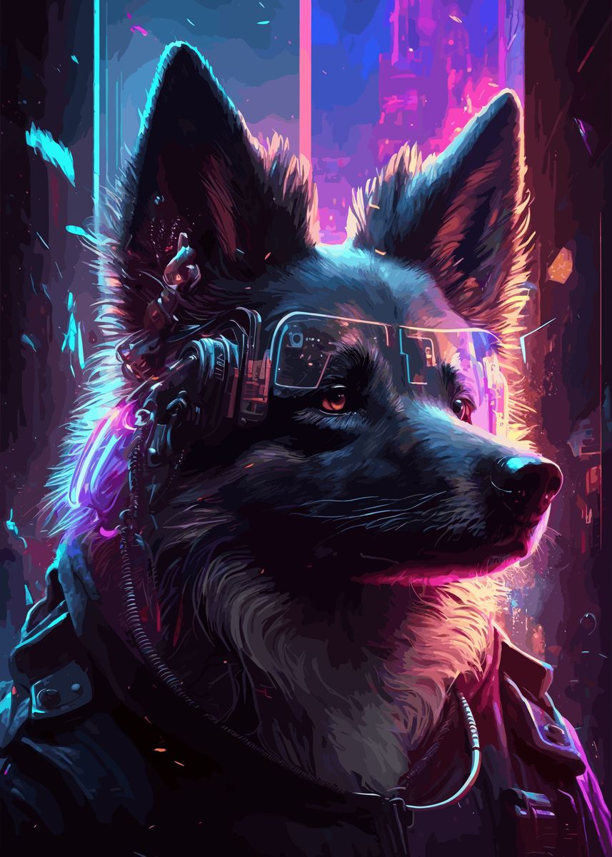 'Cyberpunk Husky Dog' Poster, picture, metal print, paint by Mr Yy ...