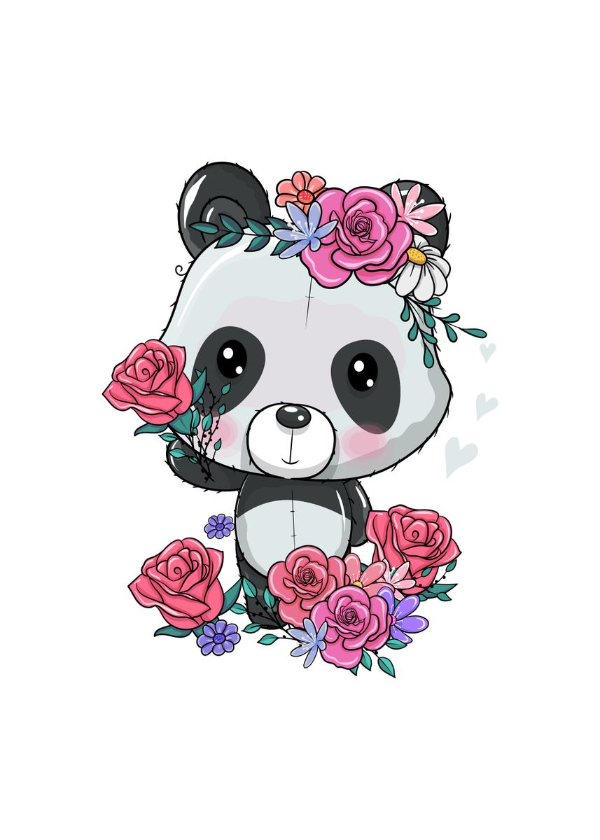 'Cute Flower Panda' Poster, picture, metal print, paint by Reality Art ...