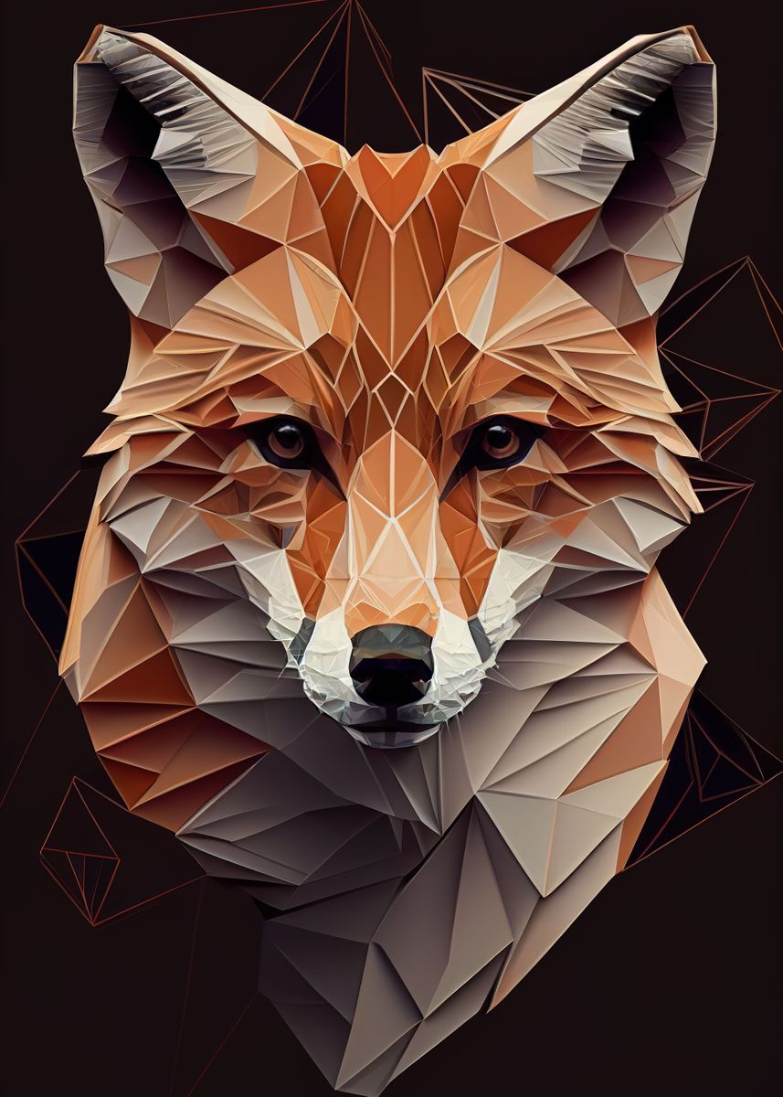 'Fox Geometric Animal Face' Poster, picture, metal print, paint by ...