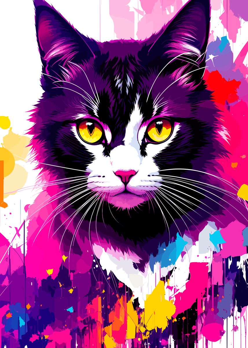 'Expressive Cat Design' Poster, picture, metal print, paint by Jovana ...