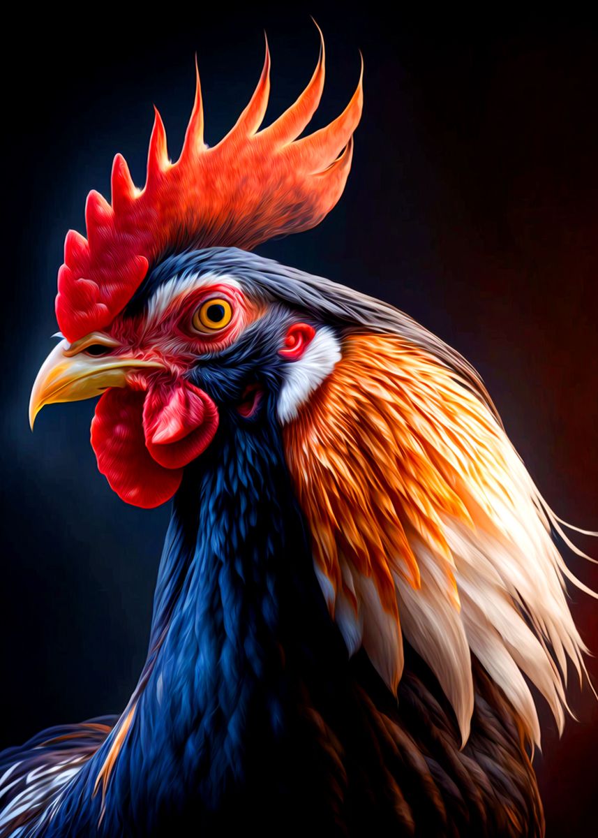'Rooster' Poster, picture, metal print, paint by bds land | Displate