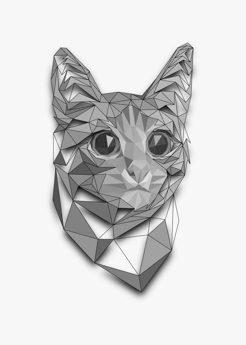 'Cat Lowpoly Half Wireframe' Poster, picture, metal print, paint by ...