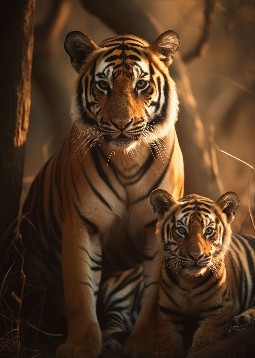 'Tigress With Cub' Poster, picture, metal print, paint by Five Senses ...
