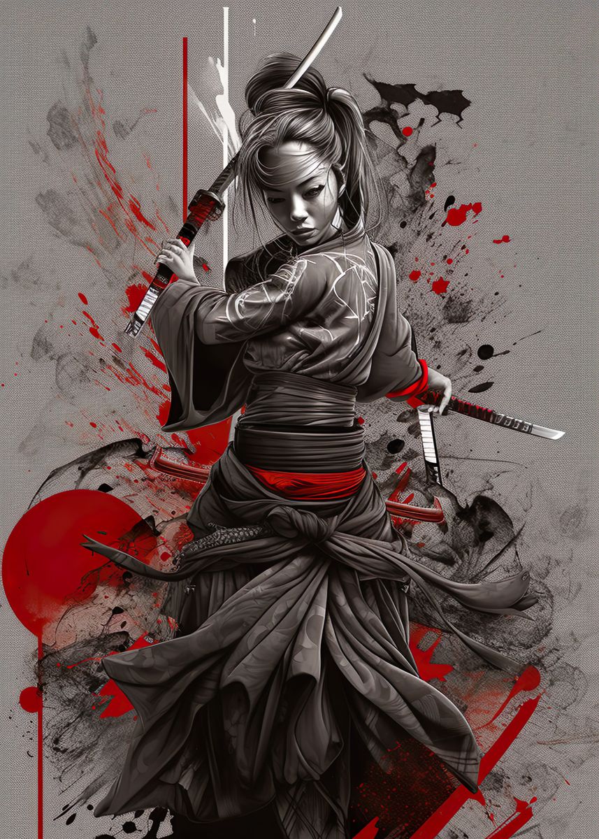 'japanese geisha samurai' Poster, picture, metal print, paint by ...
