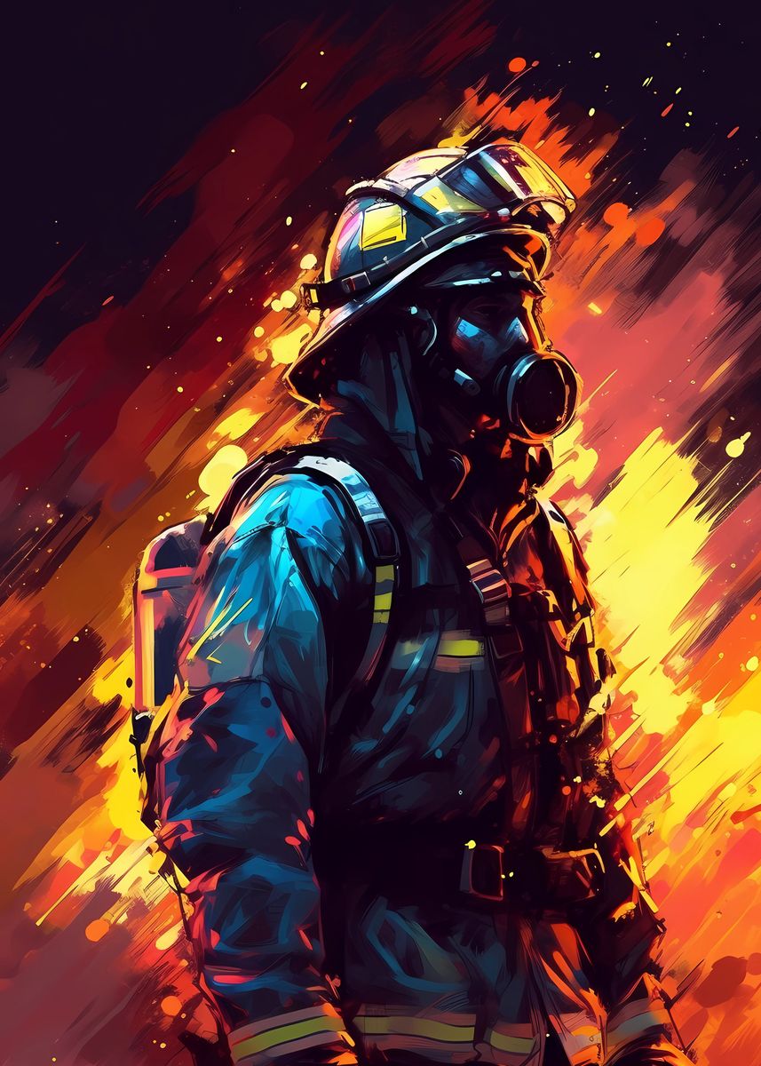 'Firefighter Fire' Poster, picture, metal print, paint by DecoyDesign ...