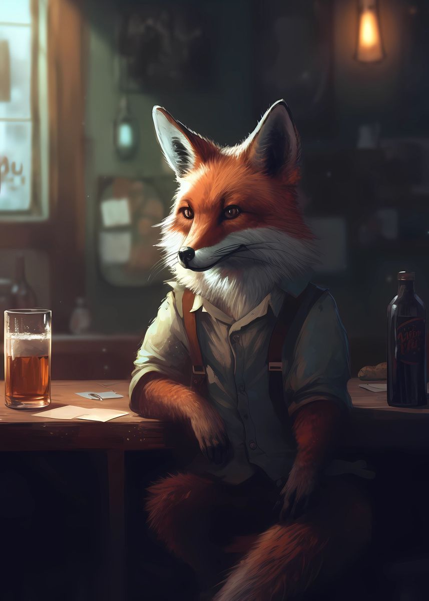 'Fox Beer' Poster, picture, metal print, paint by DecoyDesign | Displate
