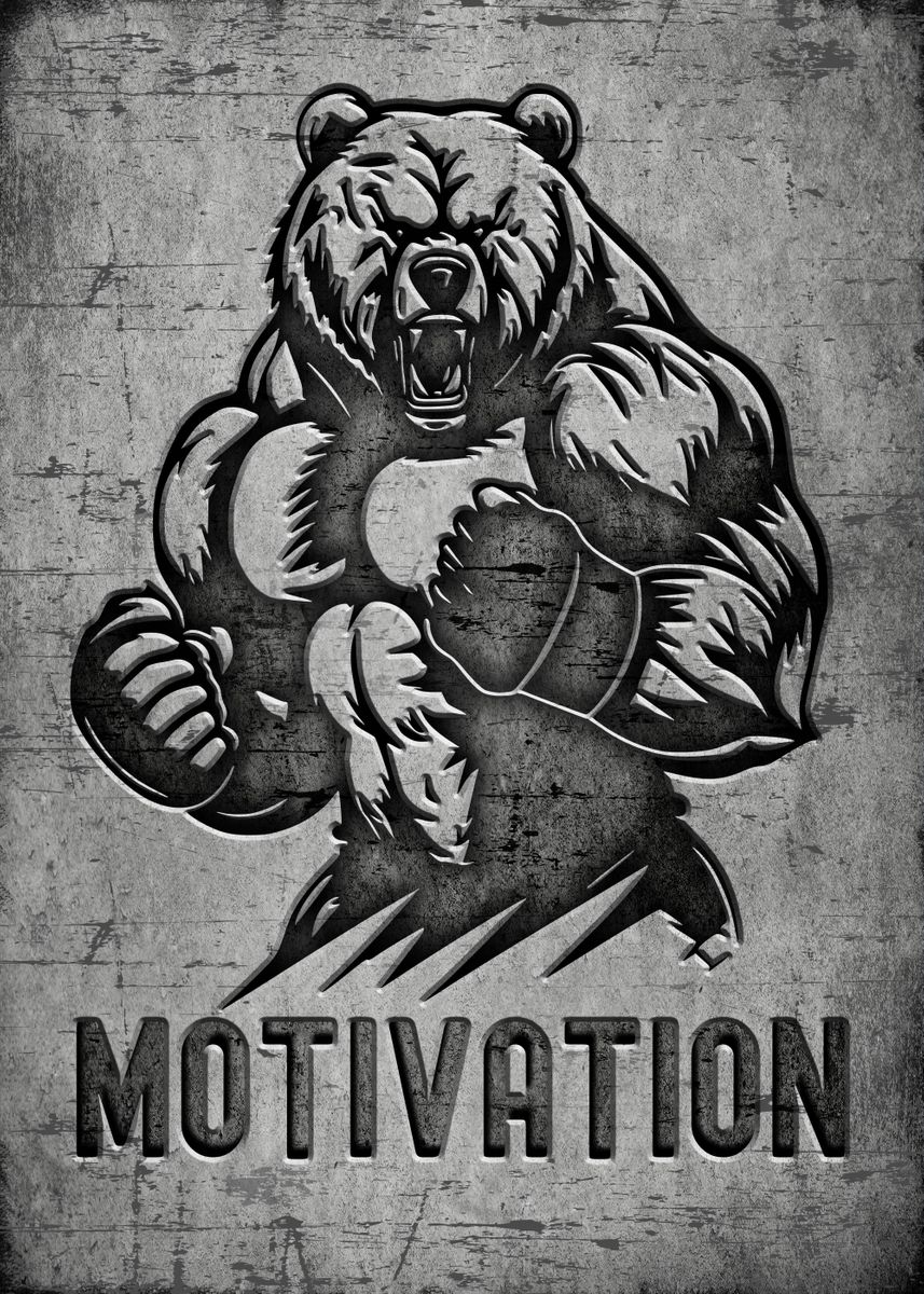 'Motivation Gym Bear' Poster, picture, metal print, paint by XandYart ...
